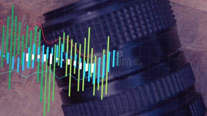 Animation of Multiple Graphs Over Grid Pattern Against Camera Lens on ...