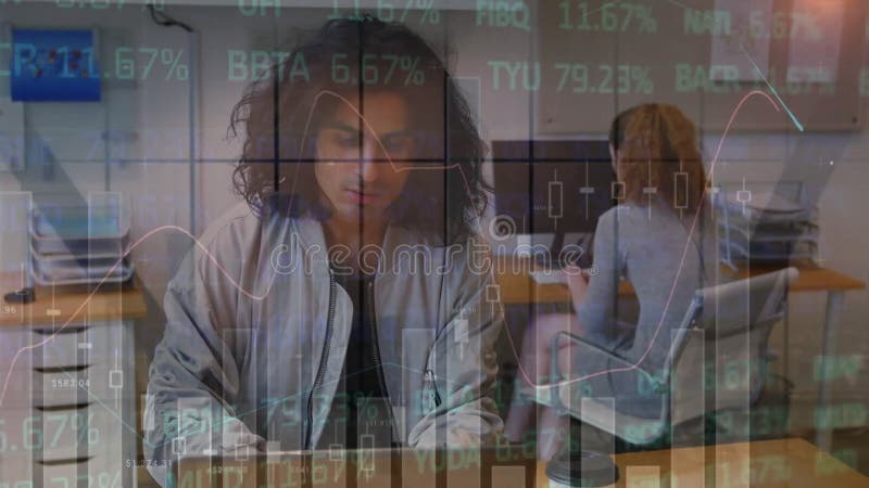 Animation of Multiple Graphs and Trading Board Over Biracial Man ...