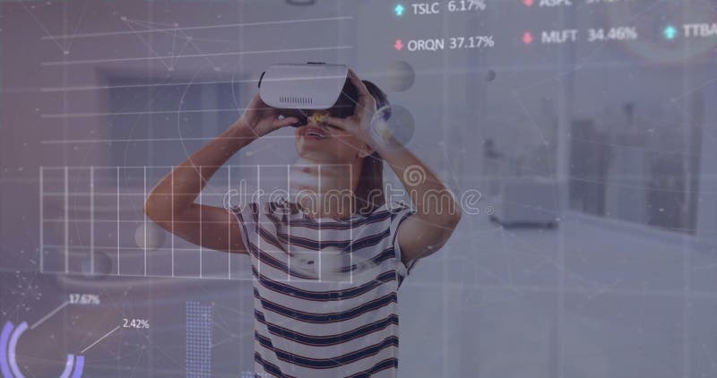 Animation of Multiple Graphs and Trading Boards Over Caucasian Girl ...