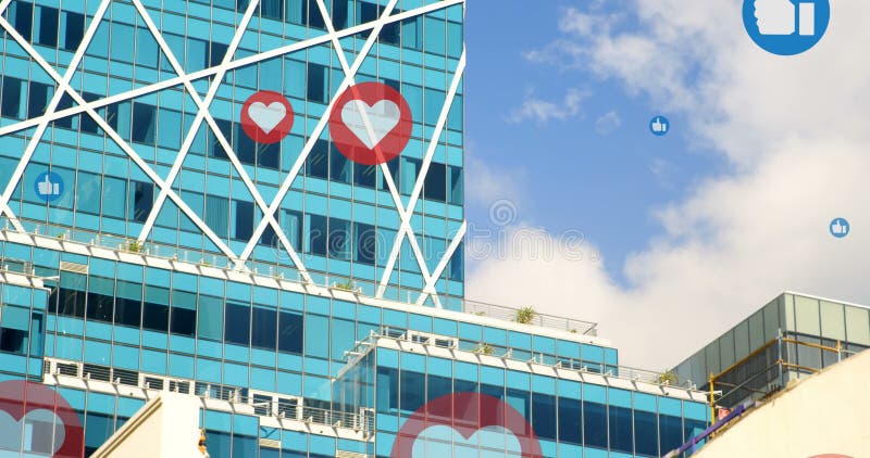 Animation of Multiple Heart Love Icons Over Modern Cityscape in ... Animation of Multiple Heart Love Icons Over Modern Cityscape in ...