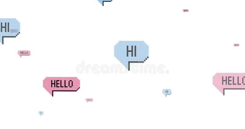 Animation of Multiple Hi and Hello Text on Vintage Speech Bubbles on ...