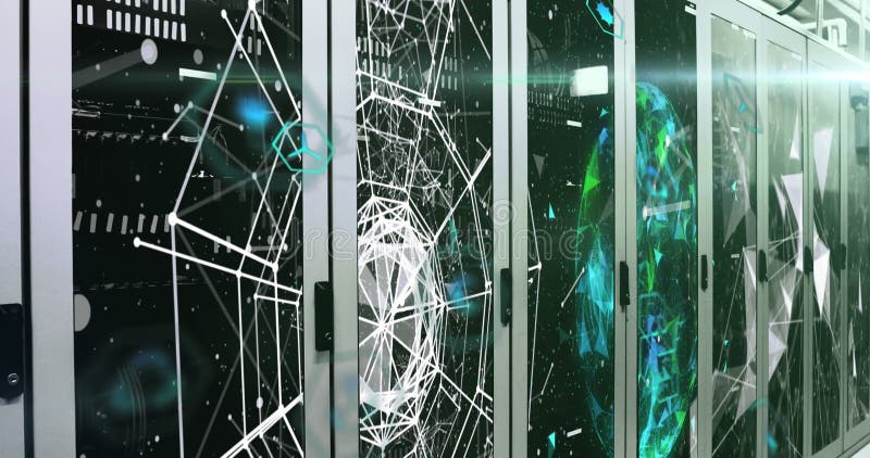 Animation of Multiple Icons, Connected Dots and Globe Over Data Server ...