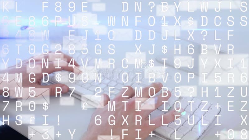 Animation of Multiple Message Icons and Data Processing Over Close Up of Person Typing on ...