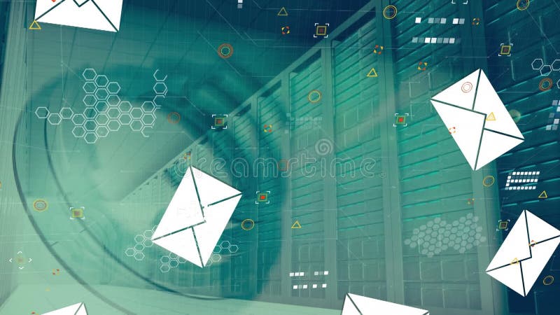 Animation of Multiple Message Icons Falling Over Round Scanner Against ...