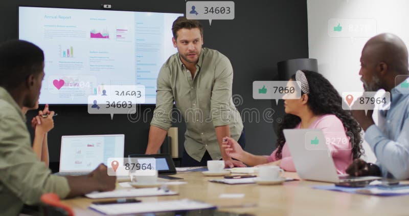 Animation of Multiple Notification Bars, Diverse Coworkers Discussing ...