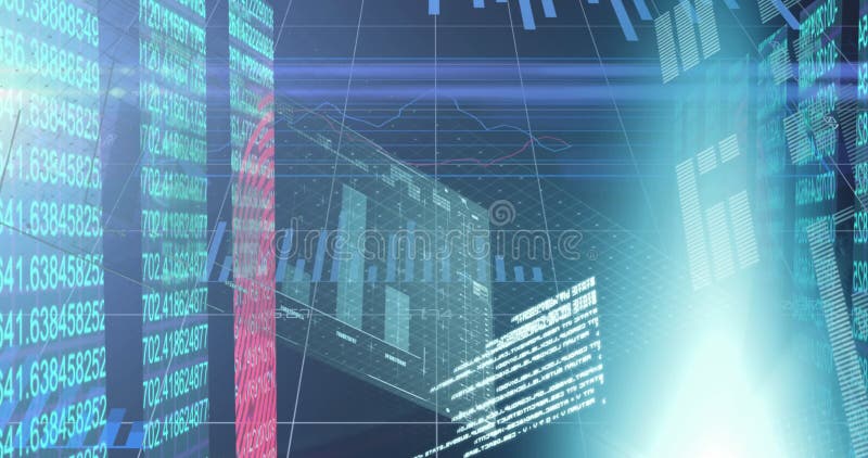 Animation of Multiple Numbers and Graphs with Fingerprints Against Abstract Background Stock ...