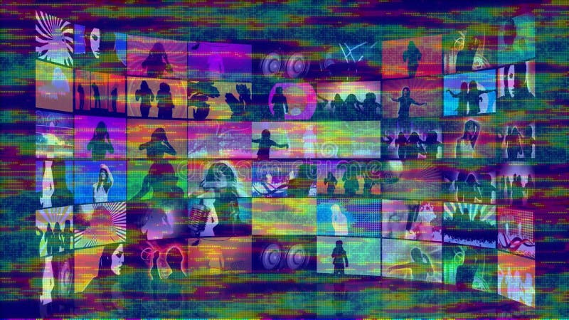 Animation of Multiple Screens of Silhouettes of People Dancing with ...