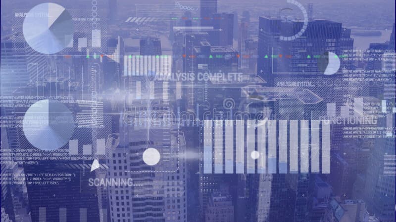 Animation of Multiple Texts and Infographic Interface Over Cityscape in ...