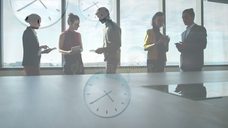 Animation of Multiple Ticking Clocks Floating Against Diverse ...