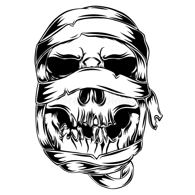 The Mummy Skull with the Messy Shroud for the Tattoo Illustration Stock ...