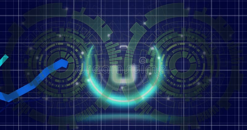 Animation of Neon Abstract Shape and Blue Graphs Over Two Round Scanners Spinning Stock Footage ...
