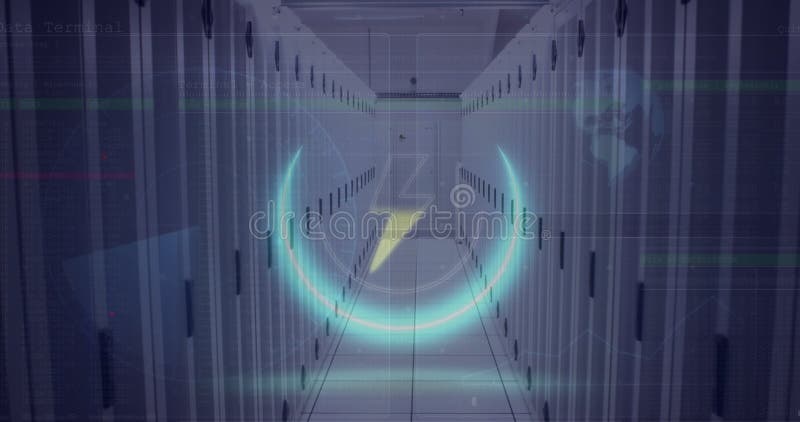 Animation of Neon Circle with Flash Over Servers Stock Video - Video of ...