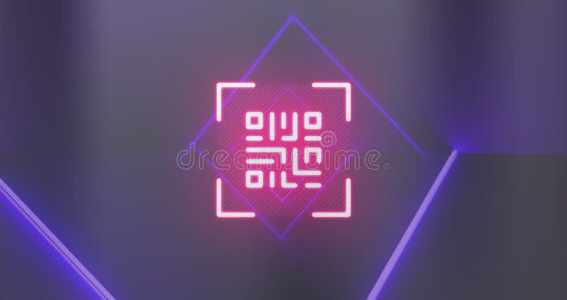 Animation of Neon Pink Qr Code Scanner and Light Trails Against Blue Background Stock Video ...