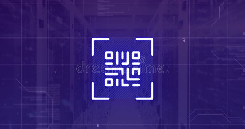 Animation of Neon Qr Code Scanner and Data Processing Against Computer ...