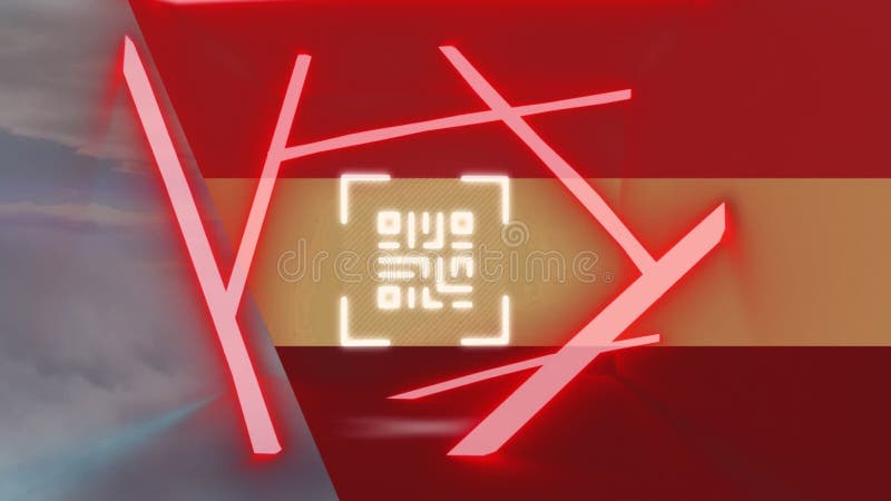 Animation of Neon Qr Code Scanner Over Red Background Against Clouds in ...
