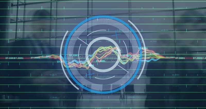 Animation of Neon Round Scanner and Data Processing Against Time-lapse ...