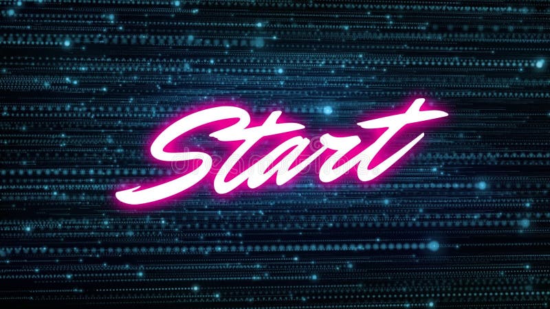 Animation of Neon Start Text Banner Over Glowing Blue Light Trails and ...