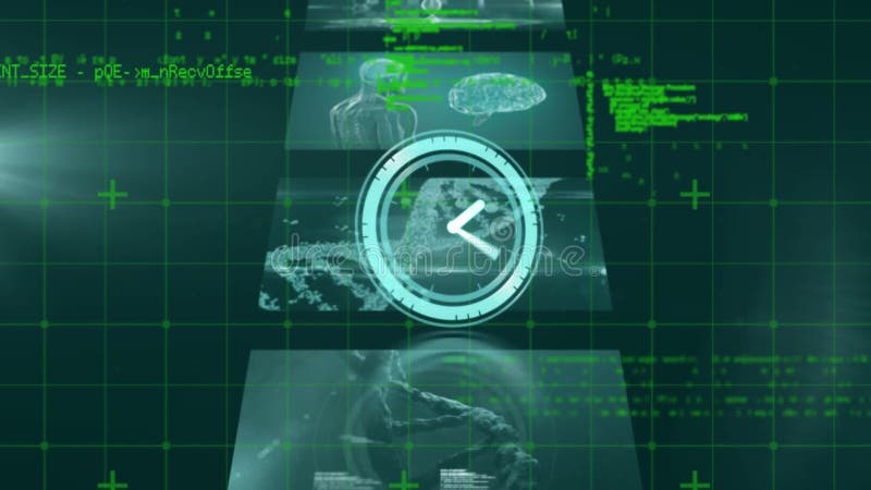 Animation of Neon Ticking Clock Over Multiple Screens of Data ... Animation of Neon Ticking Clock Over Multiple Screens of Data ...
