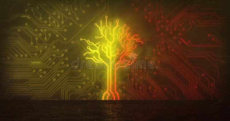 Animation of Neon Tree of Connections Over Network of Connections Stock ...