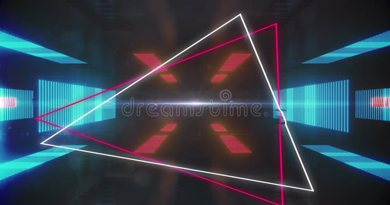 Animation of Neon Triangles Over Blue and Red Lights on Black Background Stock Video - Video of ...