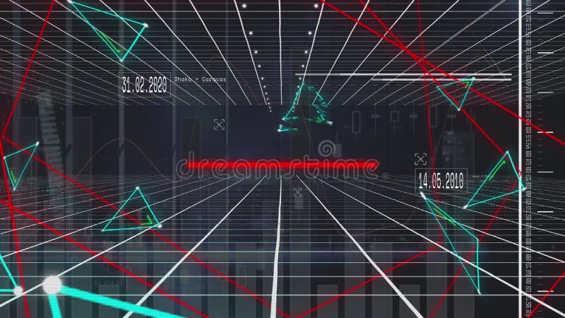 Animation of Neon Triangular Shapes Over Grid Network Against Statistical Data Processing Stock ...