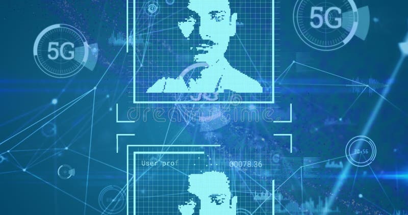 Animation of Network with Biometric Photos, 5g Text and Data Processing ...