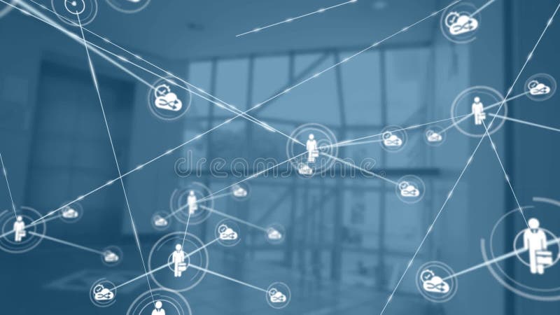 Animation of Network of Conncetions with Icons Over Window Stock ...