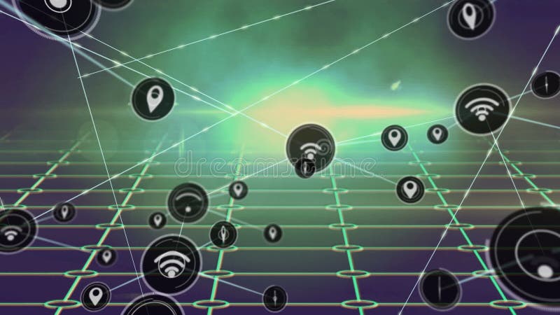 Animation Of Network Connecting Dots With Programming Language On Grid Interface With Light