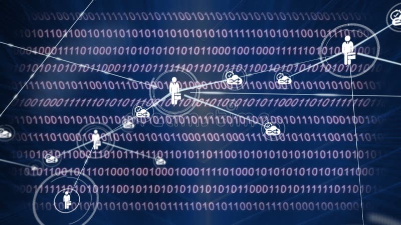 Animation of Network of Connection with Icons Over Blue Background with Binary Code Stock Video ...