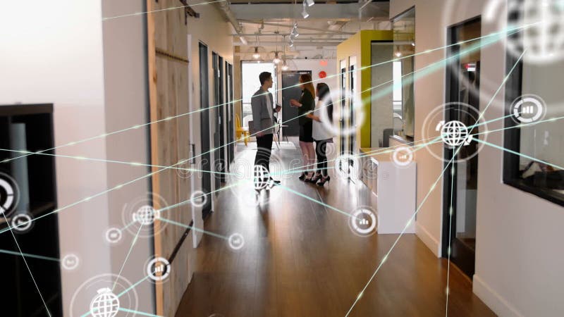Animation of Network of Connection with Icons Over Diverse Business ...