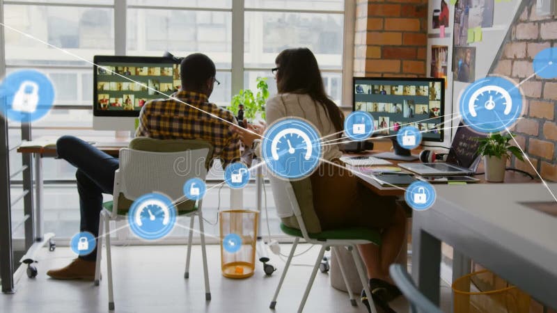 Animation of Network of Connection with Icons Over Diverse Business ...