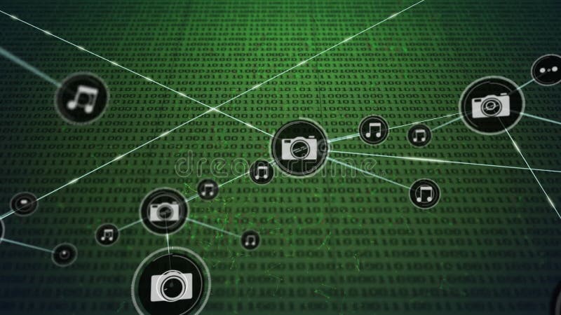 Animation of Network of Connection with Icons Over Green Background with Binary Code Stock Video ...