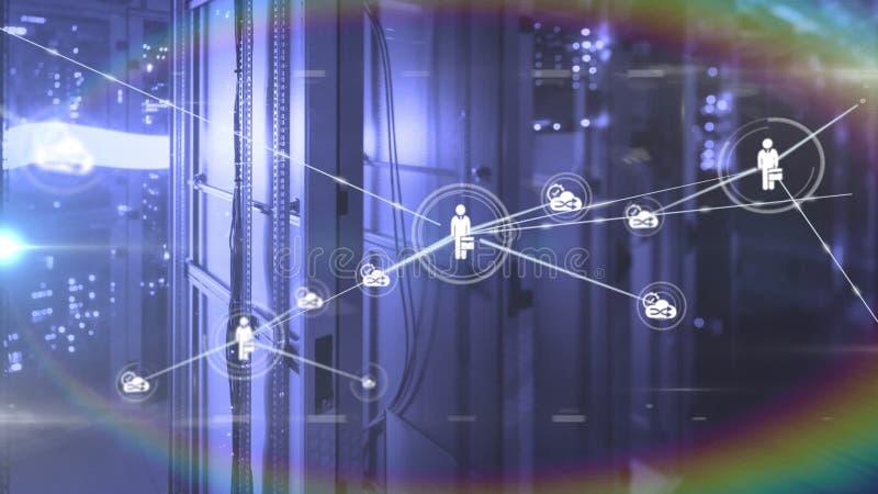 Animation of Network of Connection with People Icons Over Computer ...