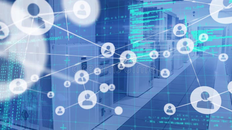 Animation of Network of Connection with People Icons Over Computer ...