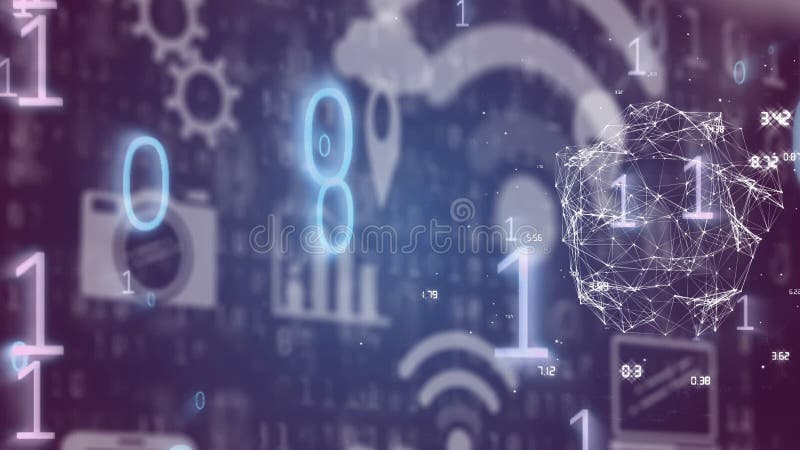 Animation Of Network Of Connections And Binary Coding Online Icons With Data Processing Stock