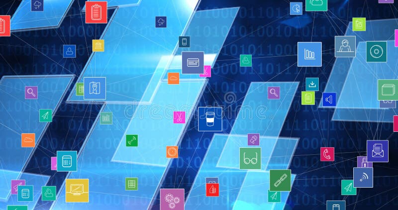 Animation Of Network Of Connections With Digital Icons Over Binary 1501