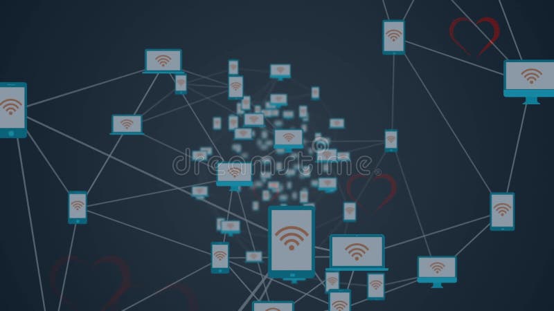 Animation of Network of Connections with Electronic Devices Icons Stock ...