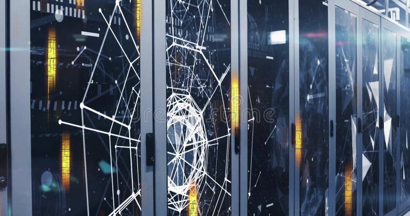 Animation of Network of Connections with Falling Shapes Over Server ...