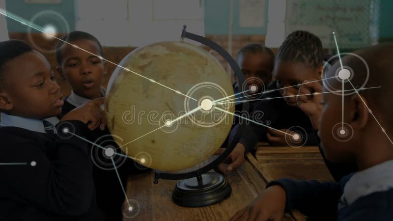 Animation of Network of Connections and Globe Over Diverse School ...