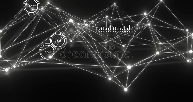 Animation of Network of Connections with Glowing Nodes Over Black ...