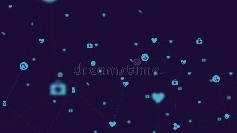 Animation of Network of Connections with Icons on Black Background ...