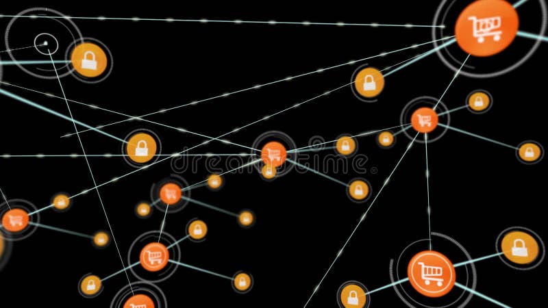 Animation of Network of Connections with Icons on Black Background ...