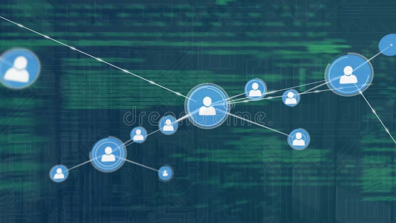 Animation Of Network Of Connections With Icons And Data Processing Over Server Room Stock