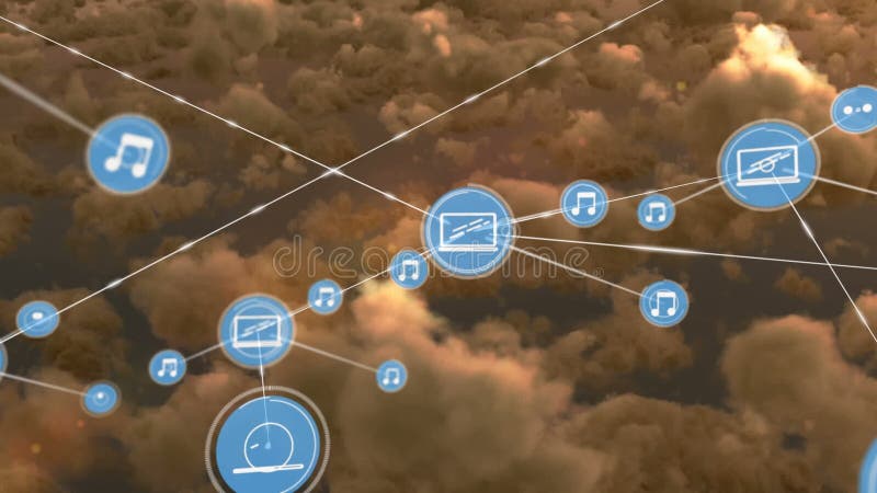 Animation of Network of Connections of Icons with Laptops and Notes ...