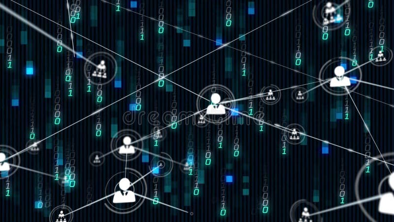 Animation Of Network Of Connections With Icons Over Binary Coding Data Processing Stock Footage