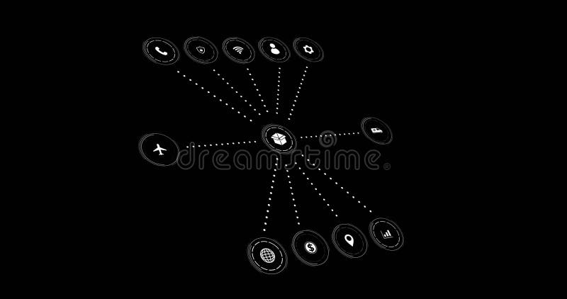 Animation of Network of Connections with Icons Over Black Background ...