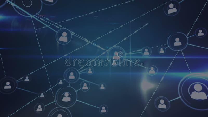 Animation of Network of Connections with Icons Over Blue Background ...