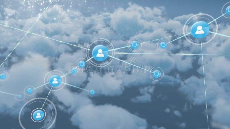 Animation of Network of Connections with Icons Over Clouds Stock ...
