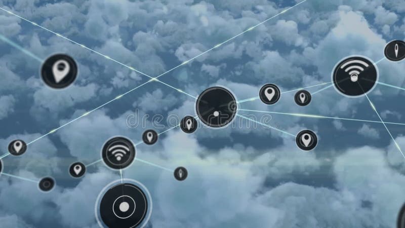 Animation of Network of Connections with Icons Over Clouds Stock Video ...