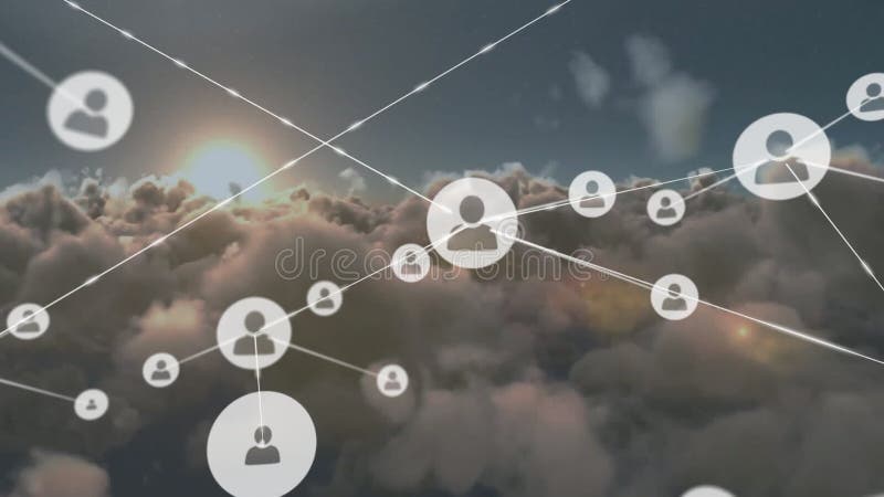 Animation of Network of Connections with Icons Over Clouds Stock Video ...